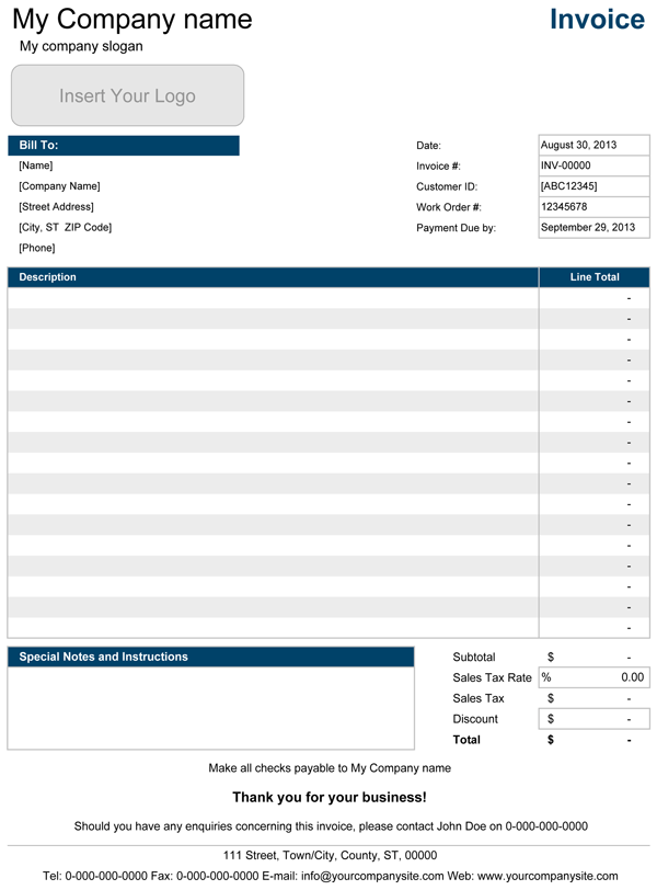 Service Invoice Professional Service Invoice Templates For Excel