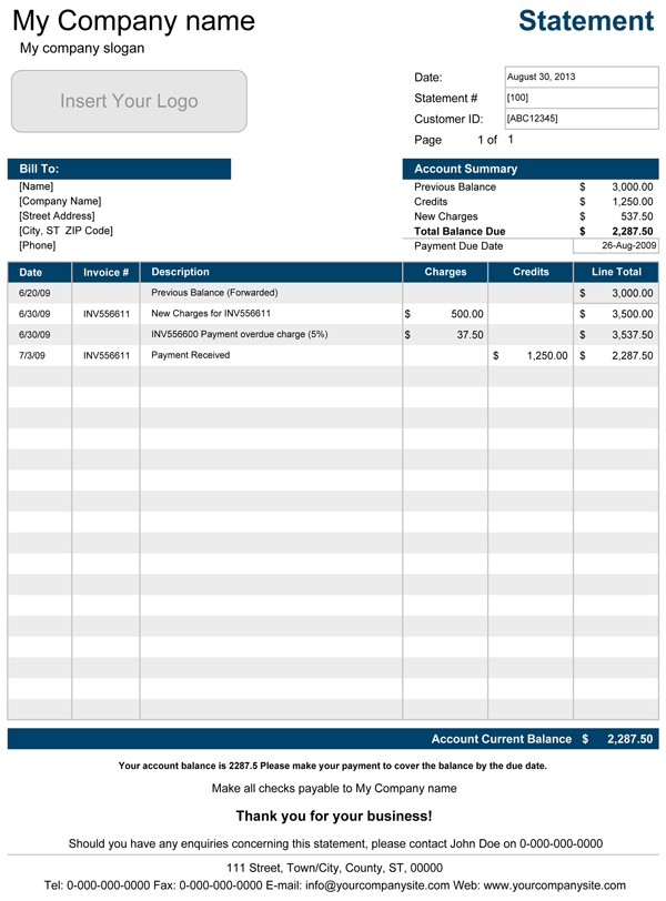 Free Bank Statement Template