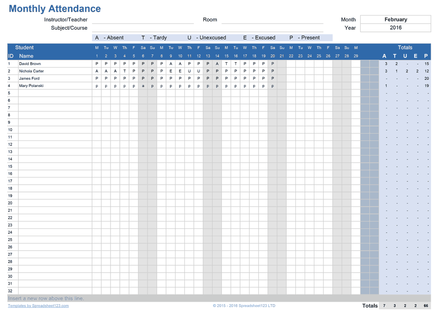 Printable Attendance Trackers For Excel