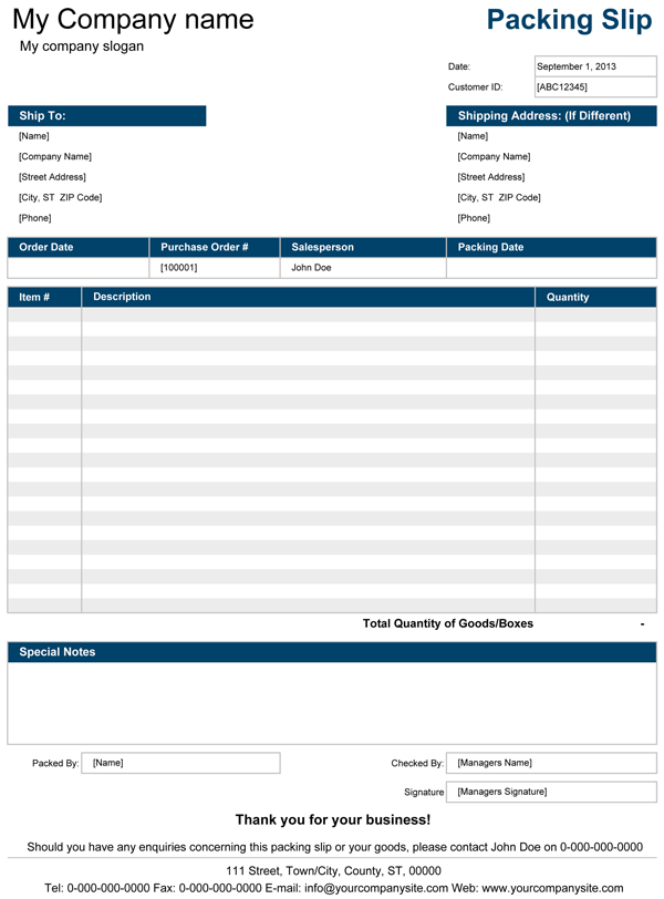 Packing Slip Template