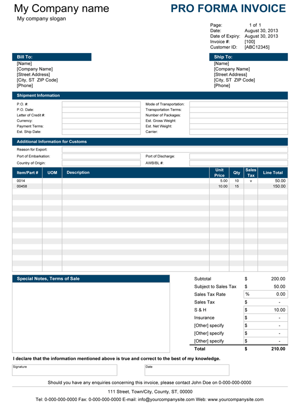 Free Proforma Invoice Template For Excel