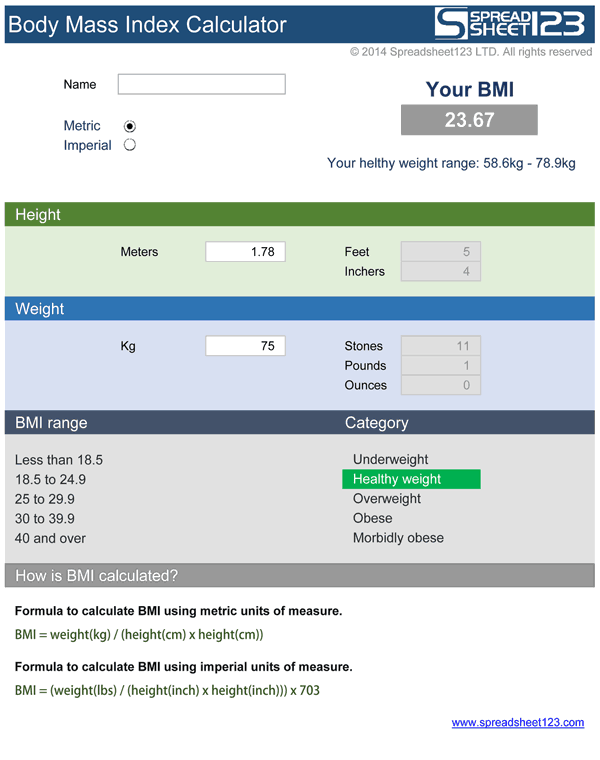 Body Mass Index Calculator Free For Excel