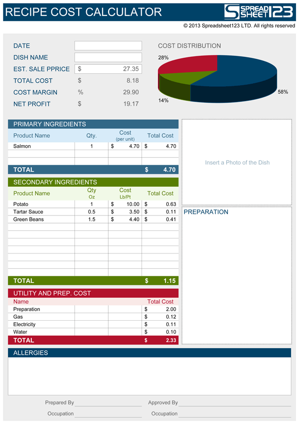 Free Recipe Costing Template FREE PRINTABLE TEMPLATES