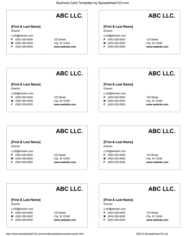 Free Printable Business Cards Template Word Printable Templates
