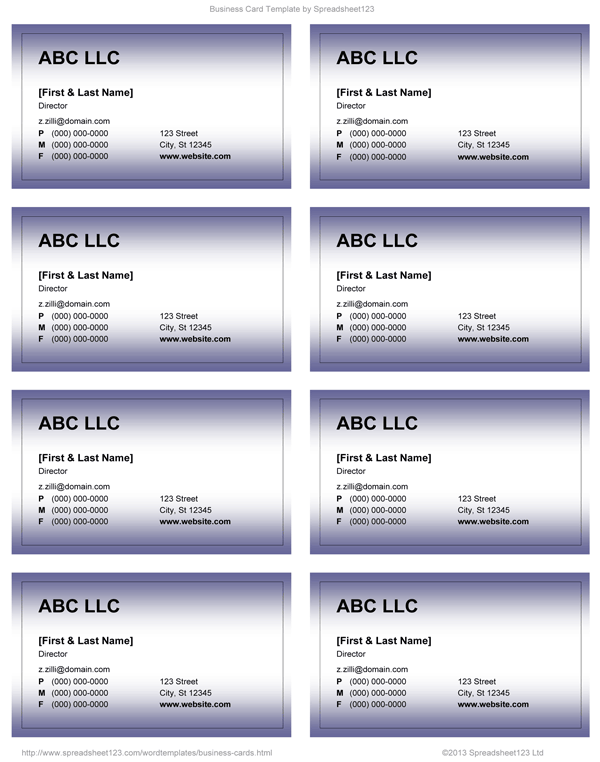 Word Template Business Cards