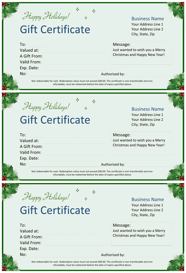 Christmas Gift Certificate For Word