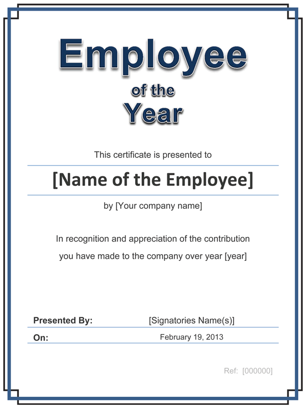 Employee Award Cetificate Free Template For Word